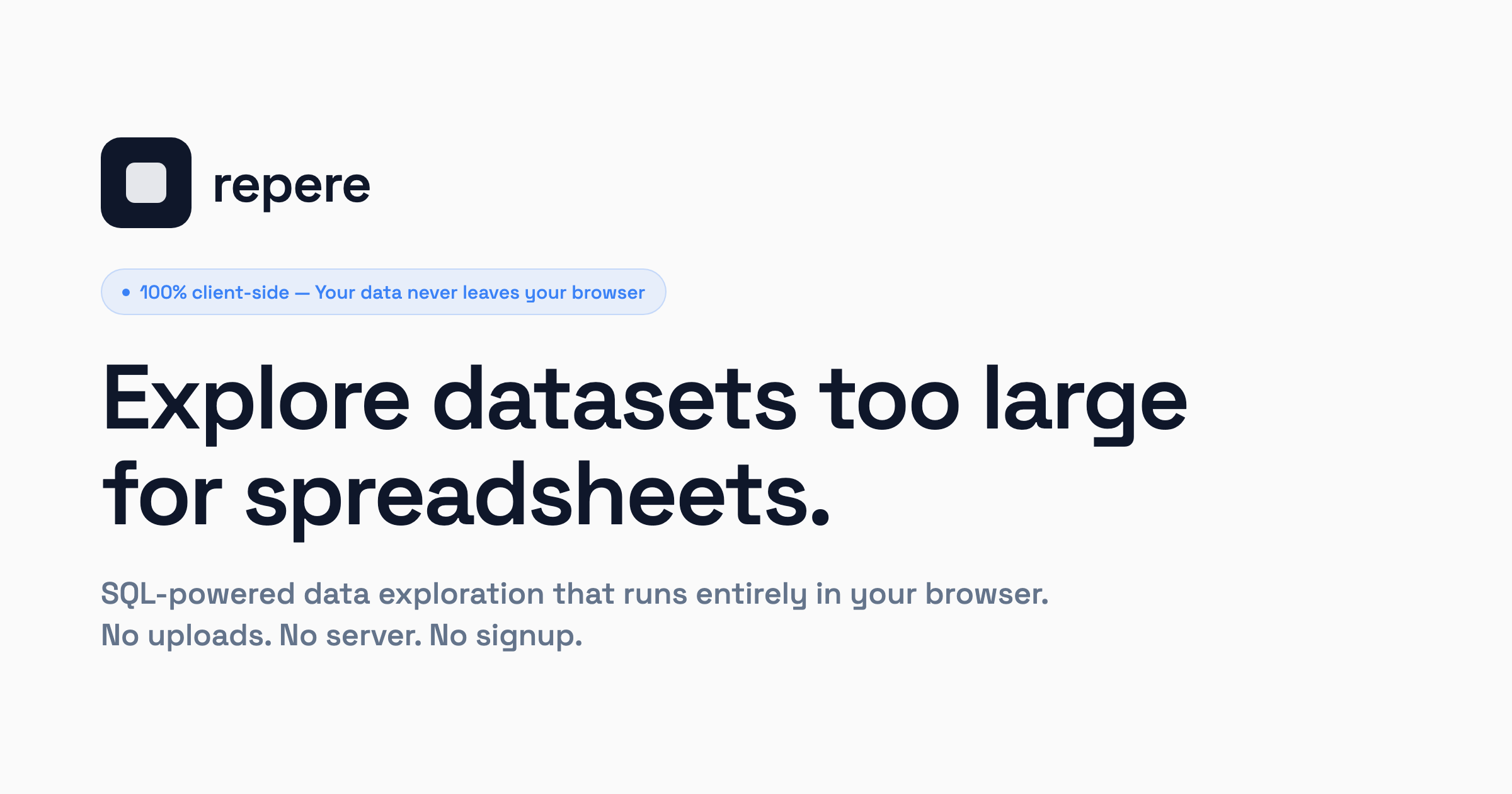 repere - In-Browser Data Explorer | SQL on CSV, Parquet, XLSX